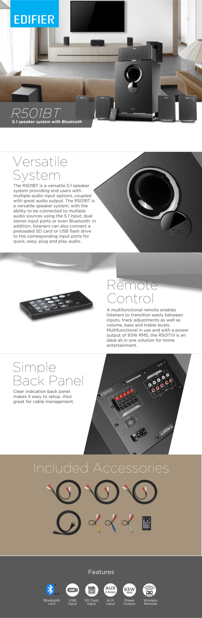 Edifier R501BT Versatile 5.1 speaker system with Bluetooth - Penguin.com.bd