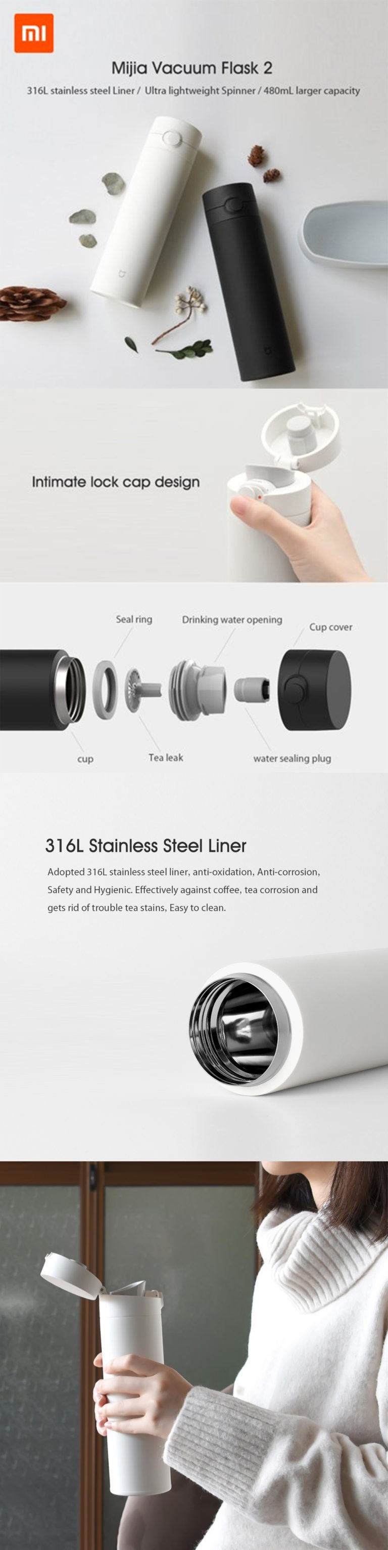 Xiaomi Mijia 480ML Vacuum Thermos Bottle - Penguin.com.bd