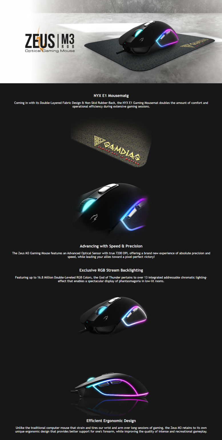 Gamdias Zeus M3 RGB Gaming Mouse with NYX E1 Gaming Mouse Mat Combo ...