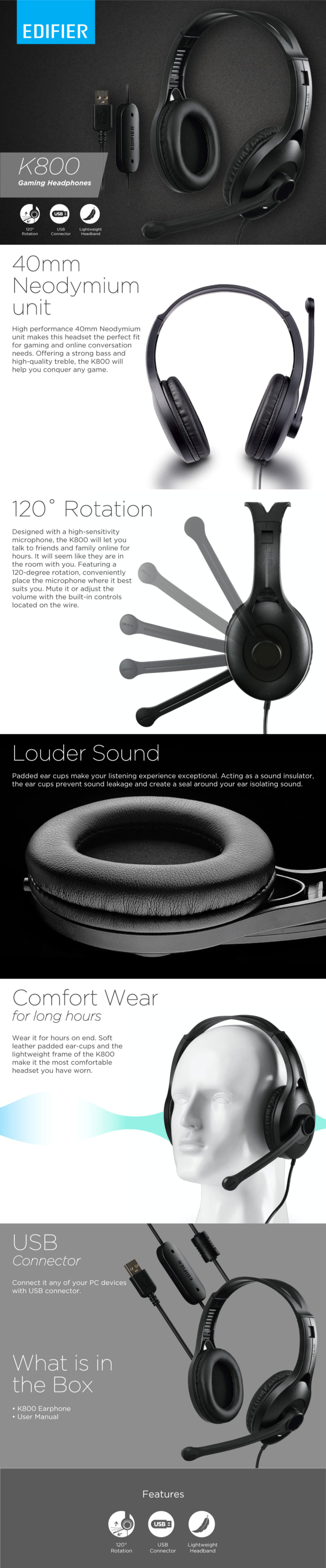 Edifier K800 USB Plug Headphone - Penguin.com.bd