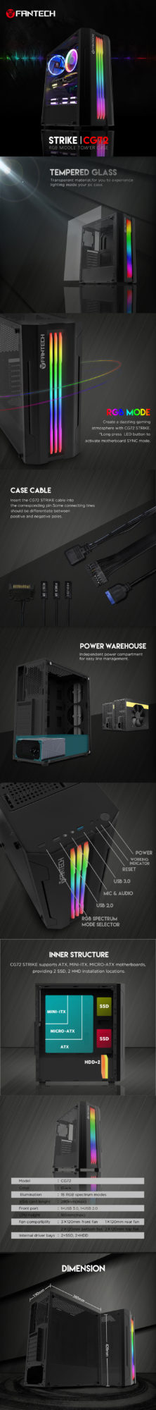 Fantech CG72 Strike RGB Mid Tower Case - Penguin.com.bd
