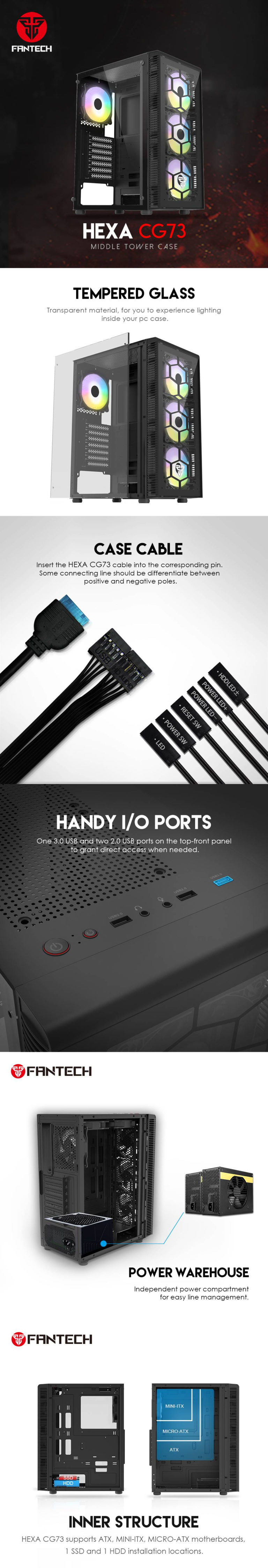 Fantech CG73 Hexa RGB Mid Tower Case - Penguin.com.bd