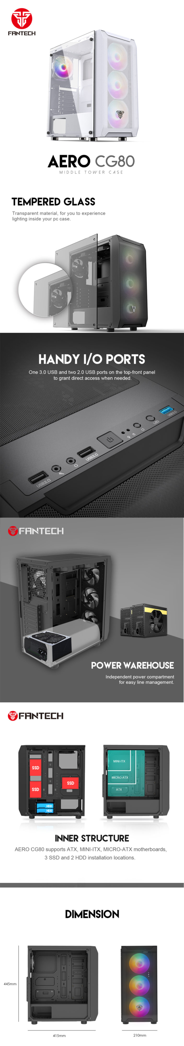 Fantech CG80 Aero RGB Mid Tower Case - Penguin.com.bd