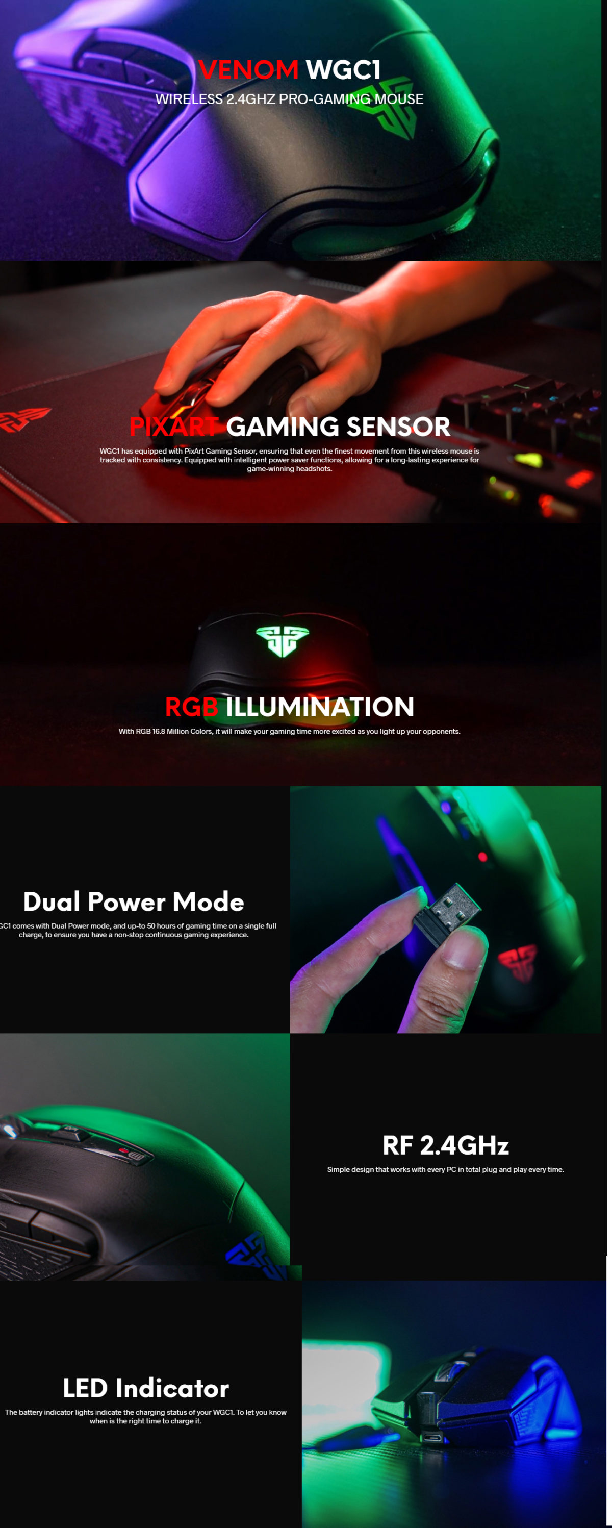 Fantech WGC1 Venom Wireless 2.4GHZ Pro Gaming Mouse - Penguin.com.bd