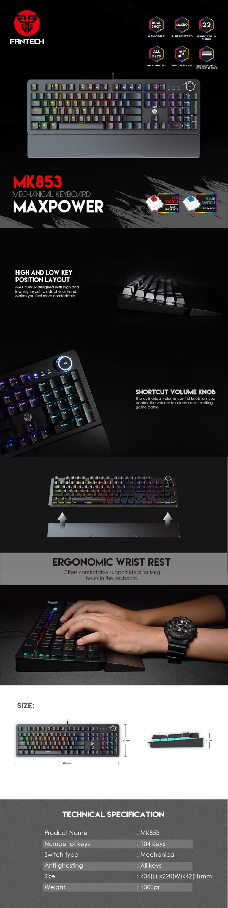 Fantech MK853 Max Power RGB Mechanical Gaming Keyboard - Penguin.com.bd