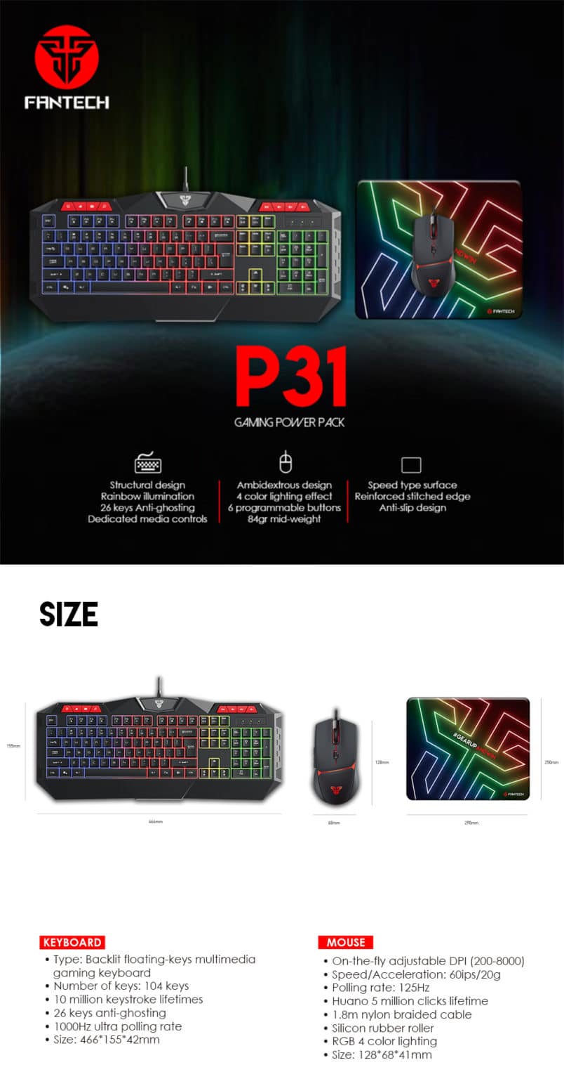 Fantech P31 RGB Gaming Keyboard, Mouse And Mousepad Combo - Penguin.com.bd