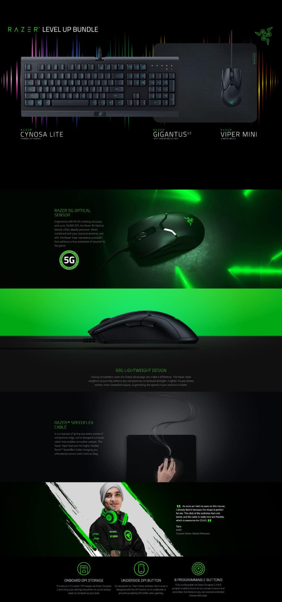 Razer Level Up Bundle- Cynosa Lite, Viper Mini, Gigantus V2 Combo (RZ85 ...