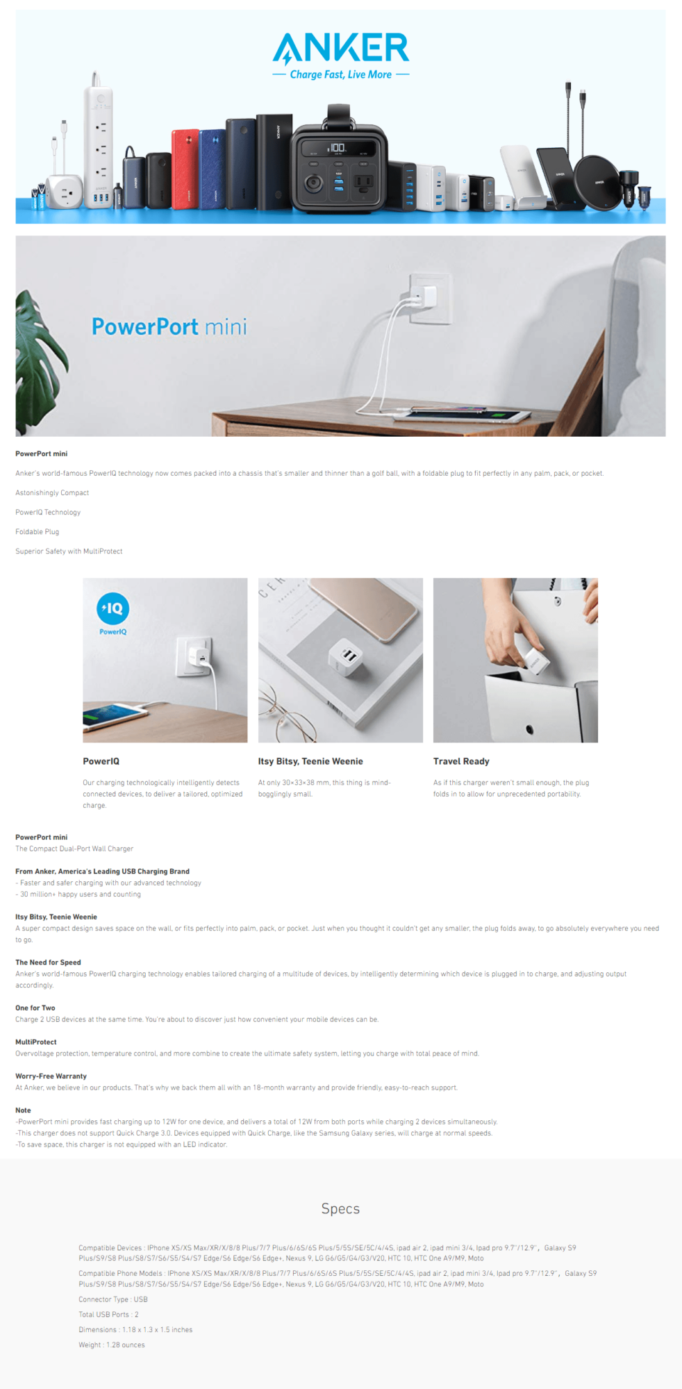 Anker PowerPort Mini Dual Port Wall Charger (A2620J21) - Penguin.com.bd