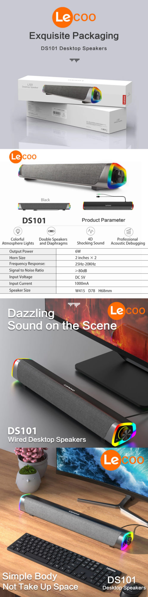 lenovo lecoo DS101 Desktop Soundbar - Penguin.com.bd
