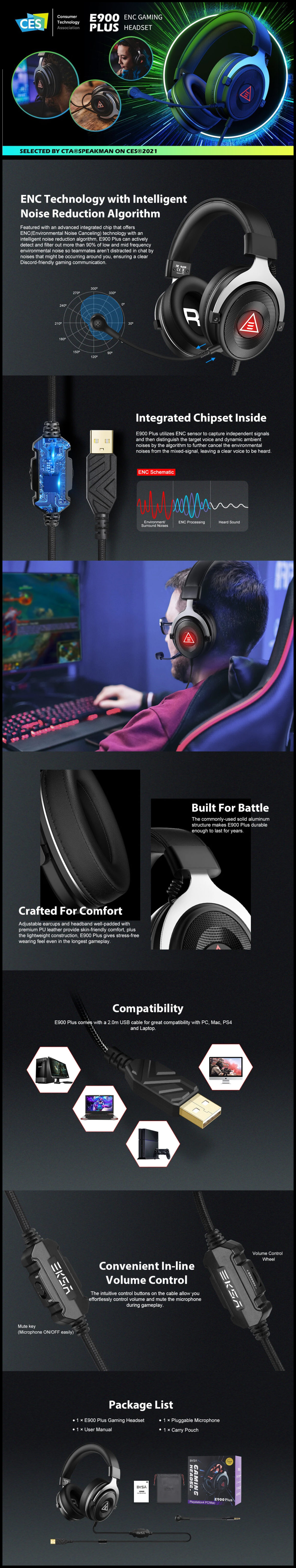 EKSA E900 Plus ENC Over-Ear Headphone - Penguin.com.bd