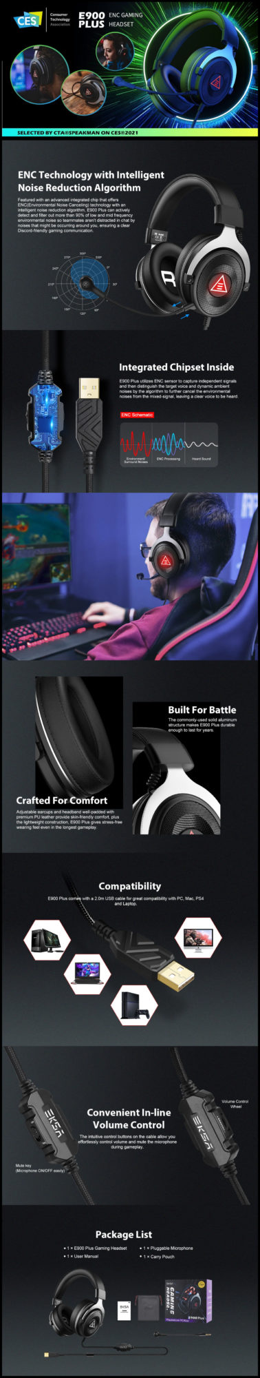 EKSA E900 Plus ENC Over-Ear Headphone - Penguin.com.bd