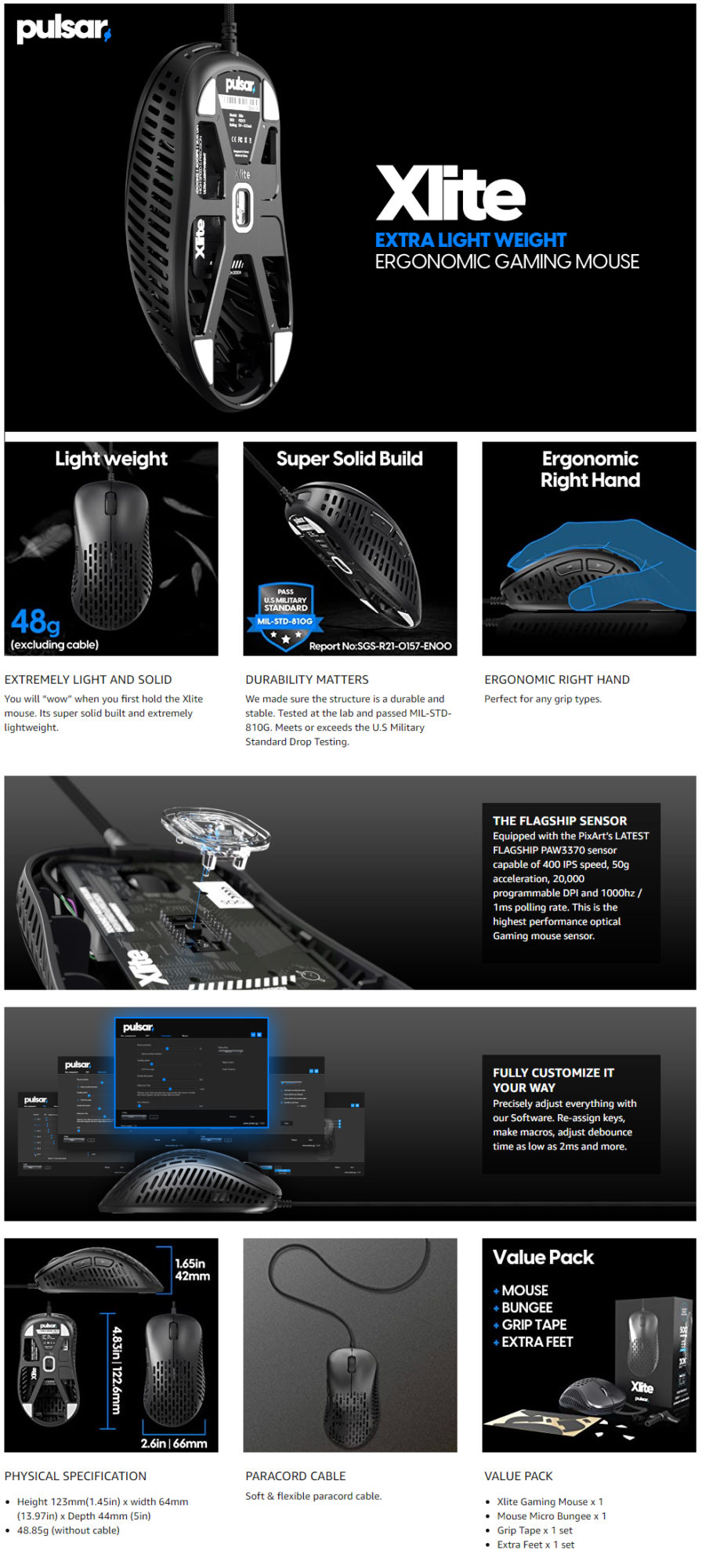 Pulsar Xlite Wired Gaming Mouse (Value Pack) - Penguin.com.bd