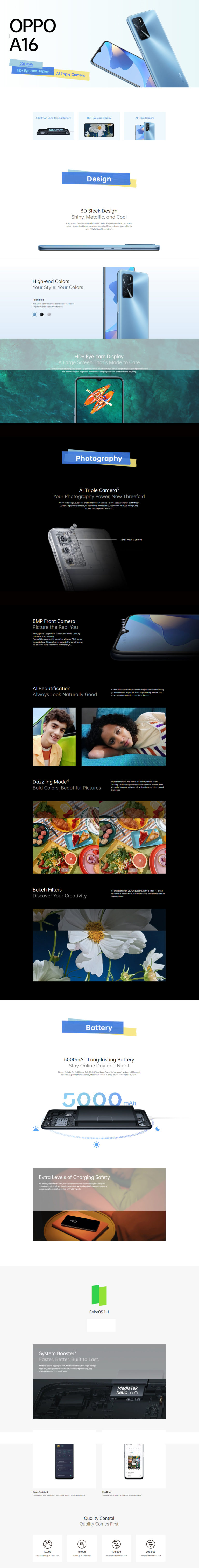 Oppo A16 3GB/32GB Smartphone (CPH2269) - Penguin.com.bd