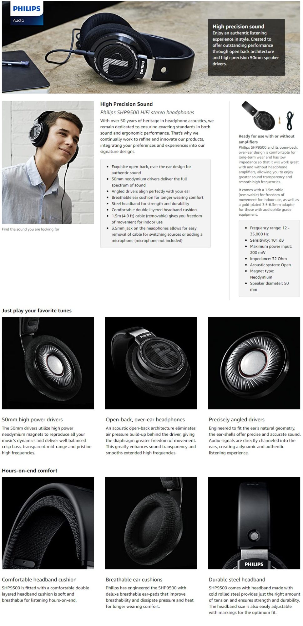 Philips SHP9500 HiFi Precision Stereo Over-Ear Headphones - Penguin.com.bd