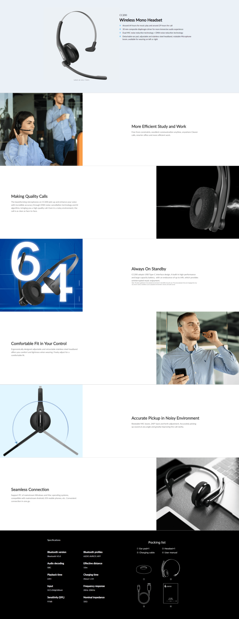 Edifier CC200 Wireless Mono Headset - Penguin.com.bd