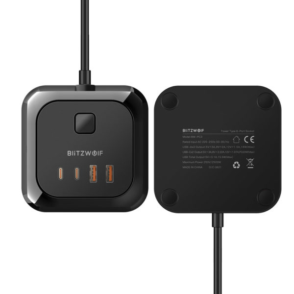 BlitzWolf BW-PC3 2500W 8-Port Power Strip Socket USB Charger With 8 ...