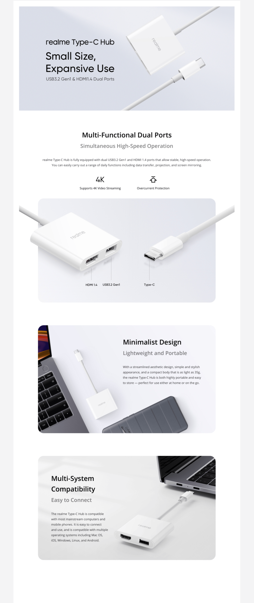 Realme Type-C Hub (White) - Penguin.com.bd