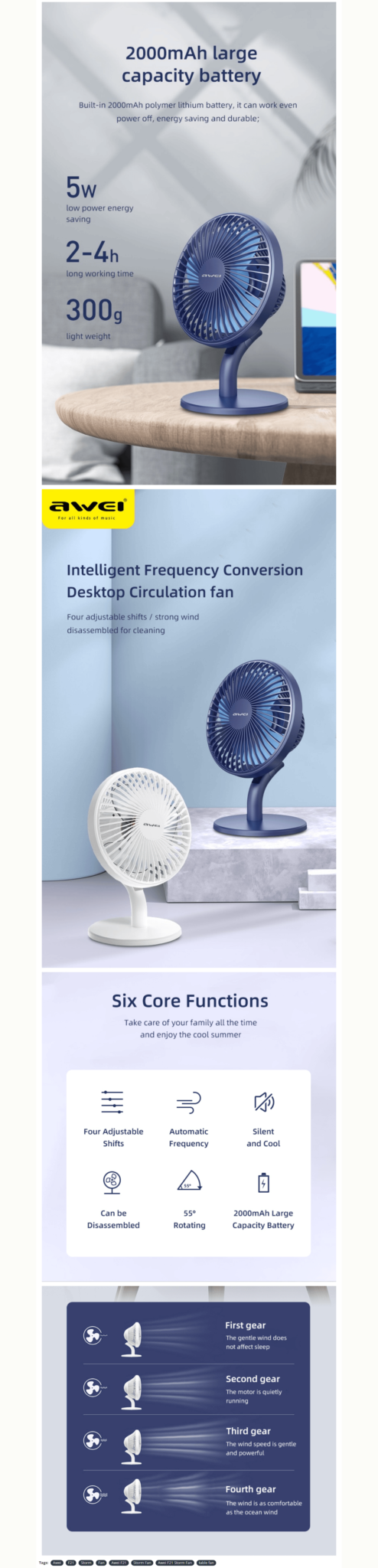 Awei F21 Mini Storm Rechargeable Fan - Penguin.com.bd