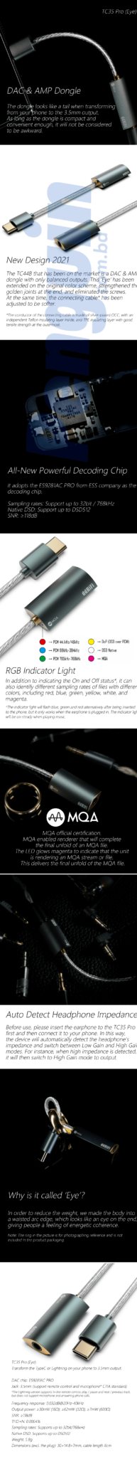 DDHIFI TC35 Pro Type-C to 3.5mm Decoder (Eye) AMP+DAC - Penguin.com.bd