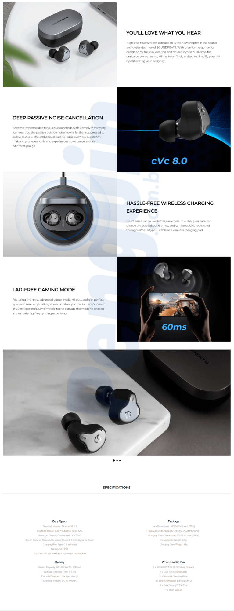 SOUNDPEATS H1 Hybrid Dual Driver True Wireless Earbuds - Penguin.com.bd