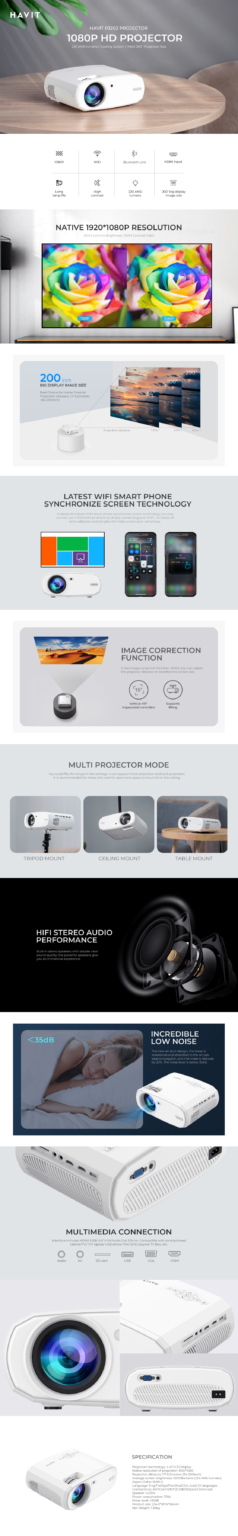 Havit PJ202 1080P HD Projector - Penguin.com.bd