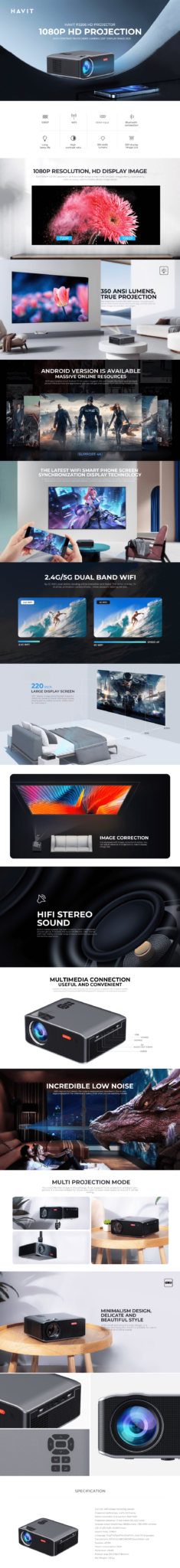 Havit PJ206 1080P HD Projector - Penguin.com.bd