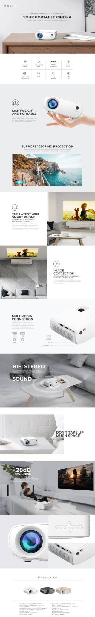 Havit PJ207 Portable 1080p Projector - Penguin.com.bd