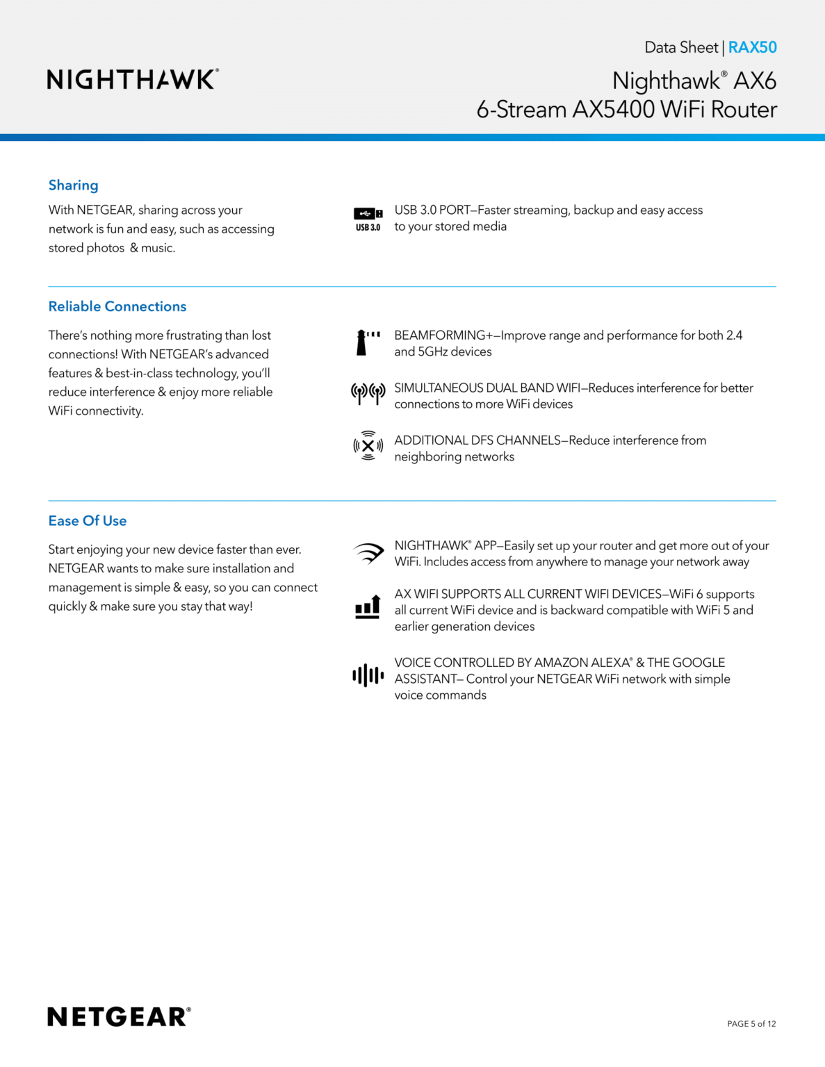 NETGEAR RAX50 Nighthawk AX6 6-Stream AX5400 WiFi 6 Router - Penguin.com.bd