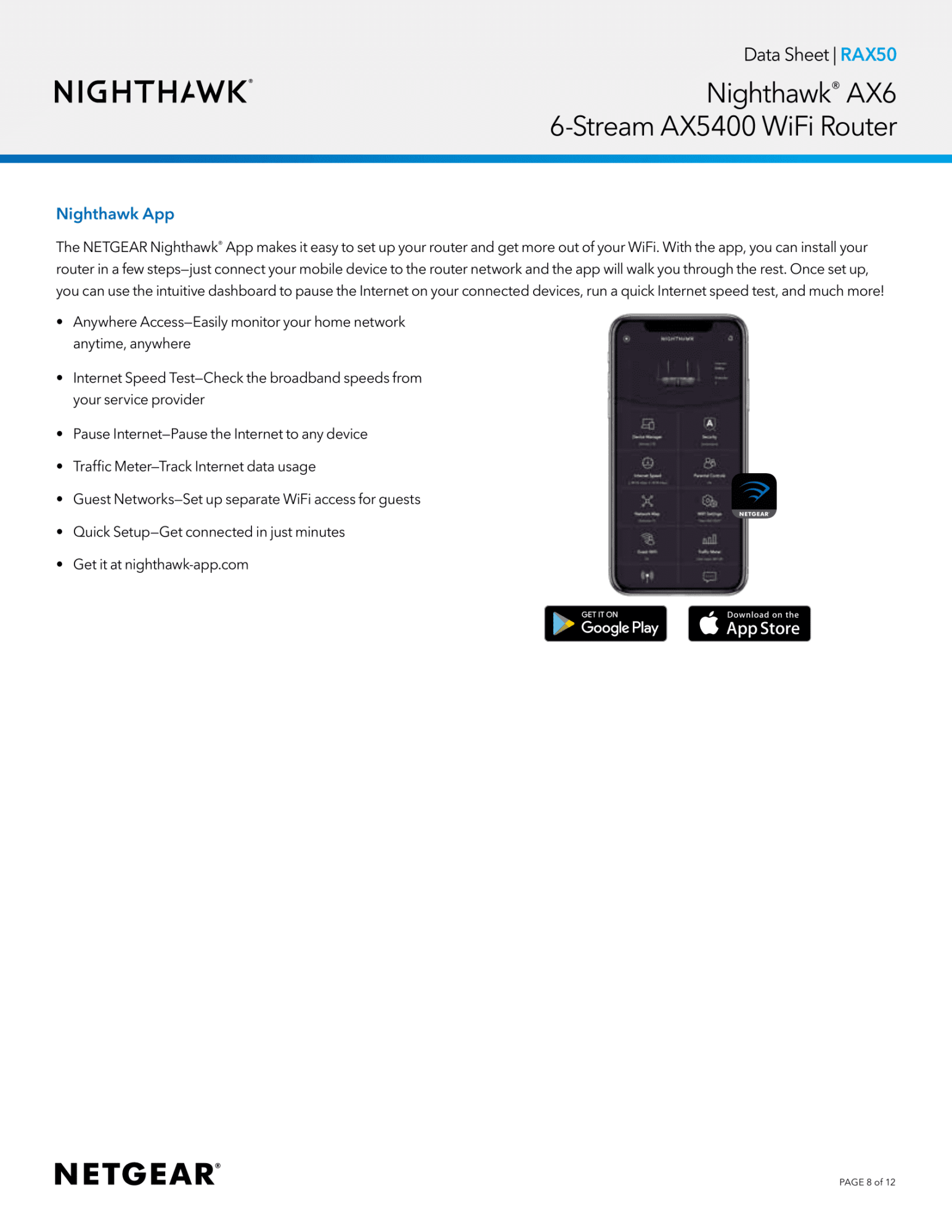 NETGEAR RAX50 Nighthawk AX6 6-Stream AX5400 WiFi 6 Router - Penguin.com.bd