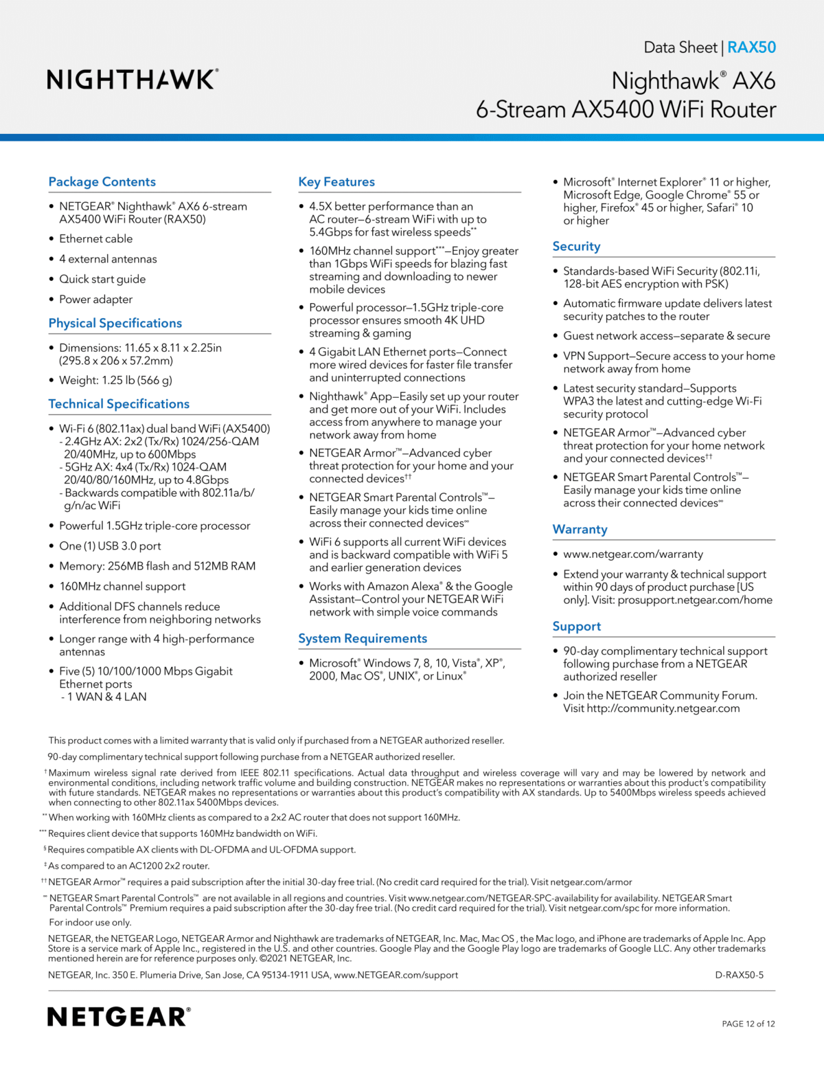 NETGEAR RAX50 Nighthawk AX6 6-Stream AX5400 WiFi 6 Router - Penguin.com.bd
