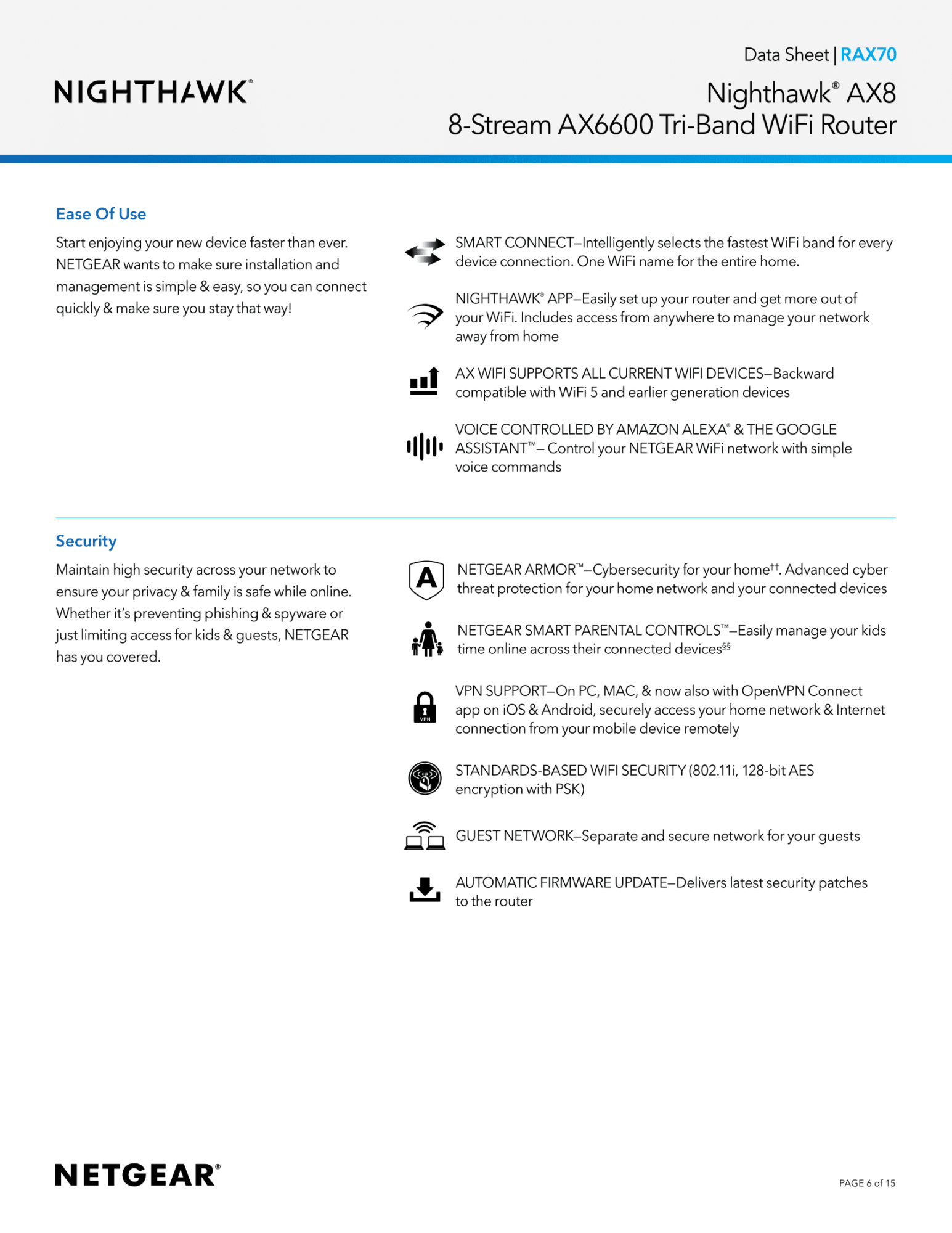 Netgear RAX70 Nighthawk® 8-Stream Tri-Band WiFi 6 Router (Up to 6.6Gbps ...
