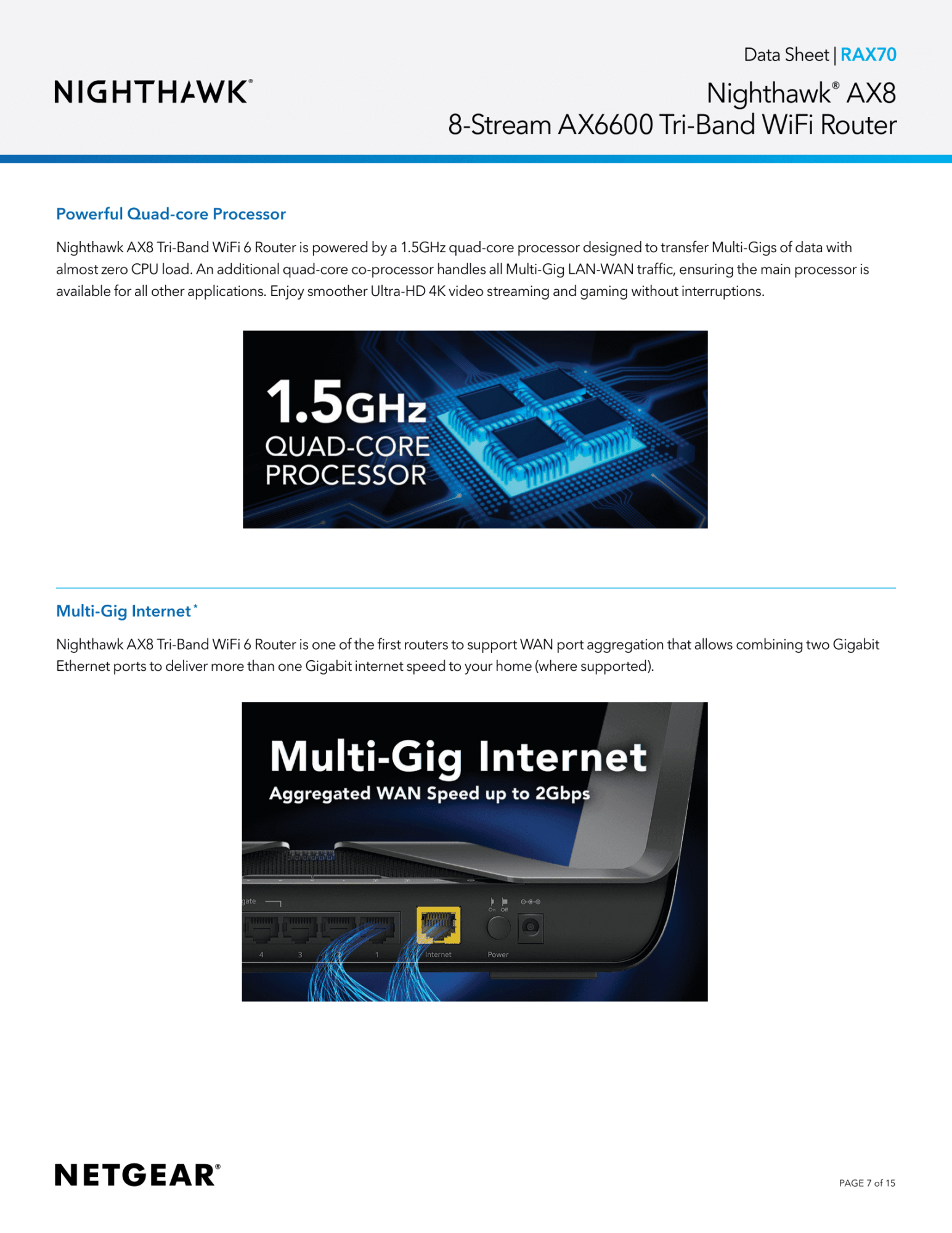 Netgear RAX70 Nighthawk® 8-Stream Tri-Band WiFi 6 Router (Up to 6.6Gbps ...
