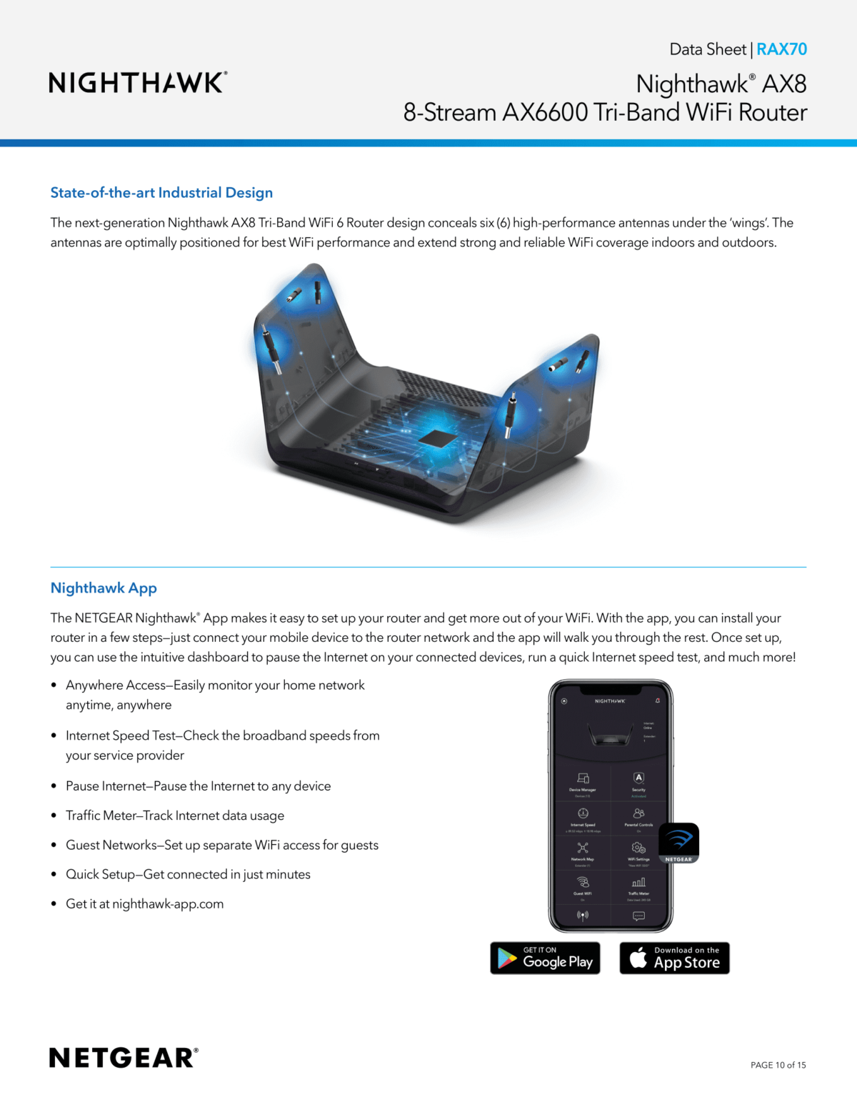 Netgear RAX70 Nighthawk® 8-Stream Tri-Band WiFi 6 Router (Up to 6.6Gbps ...