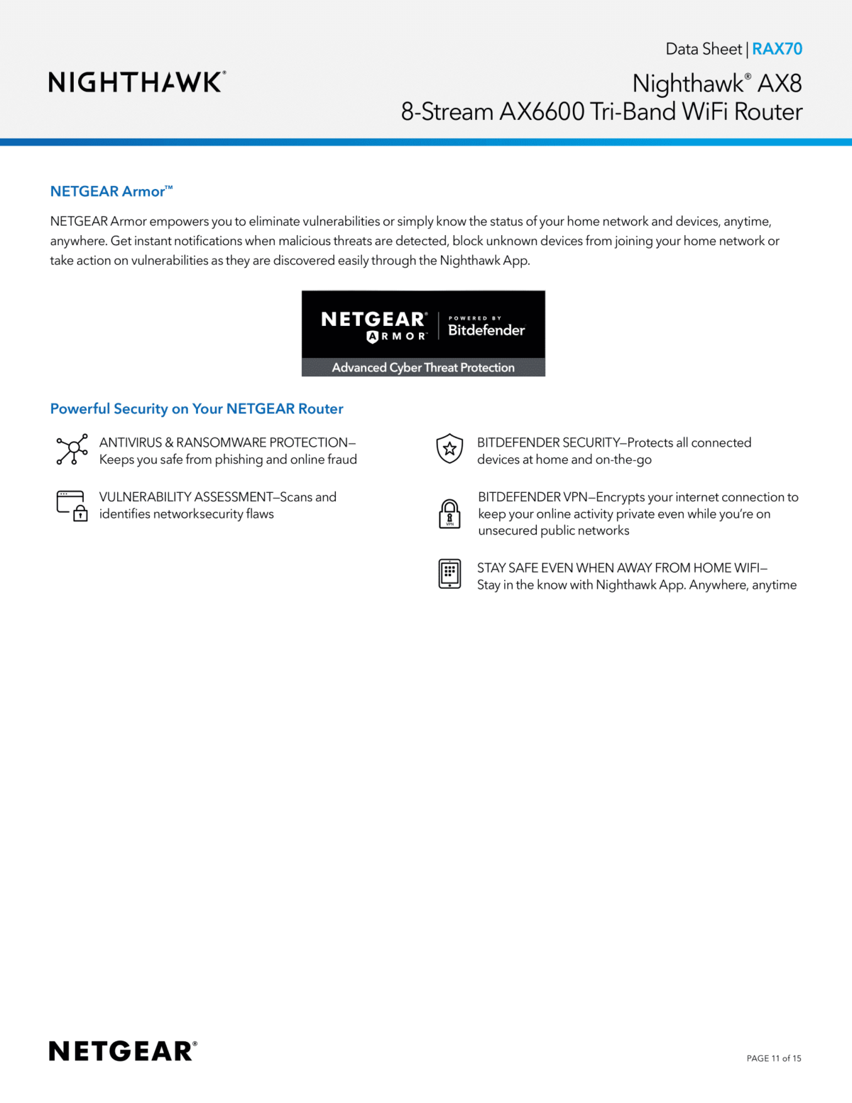 Netgear RAX70 Nighthawk® 8-Stream Tri-Band WiFi 6 Router (Up to 6.6Gbps ...