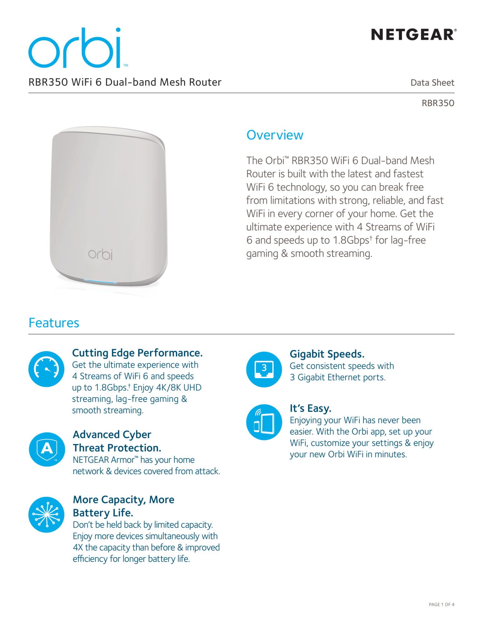 Netgear Orbi RBS350 AX1800 Mbps Dual-band Mesh System WiFi 6 Add-on ...