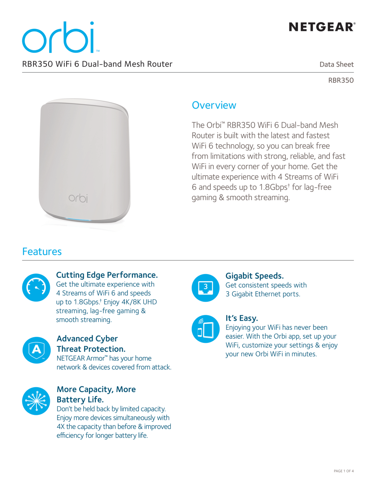 NETGEAR ORBI RBR350 AX1800 Mbps Dual Band Mesh WiFi 6 System (1Router ...