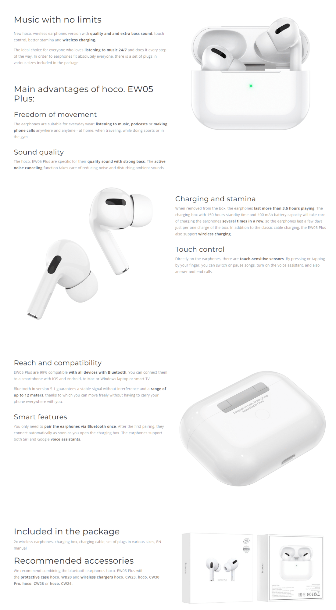 Hoco EW05 Plus ANC True Wireless Earphones - Penguin.com.bd