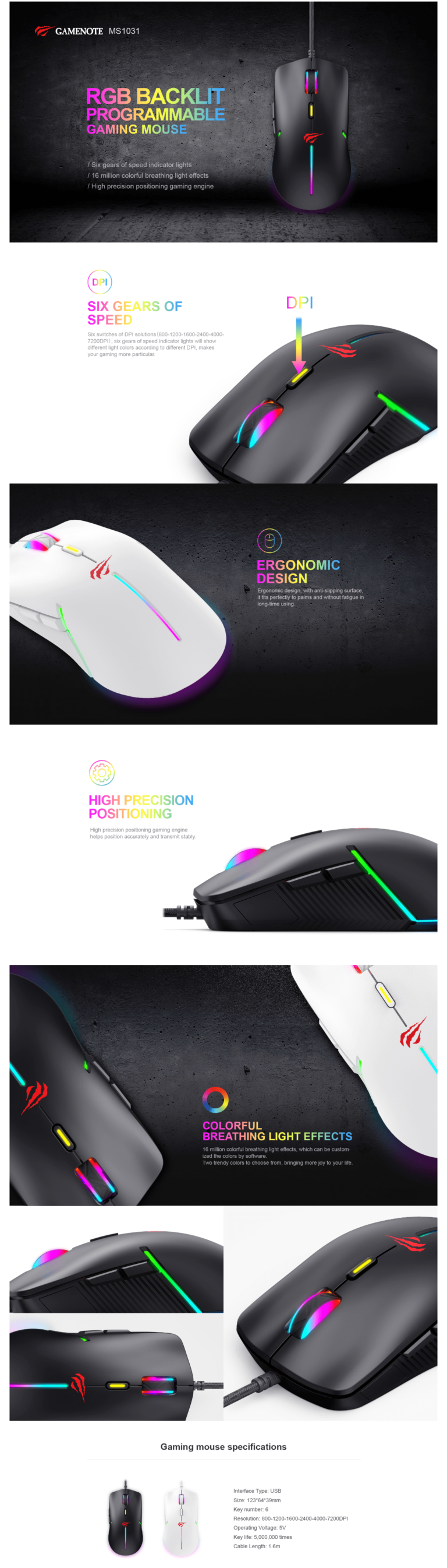Havit MS1031 RGB Backlit Programmable Gaming Mouse - Penguin.com.bd