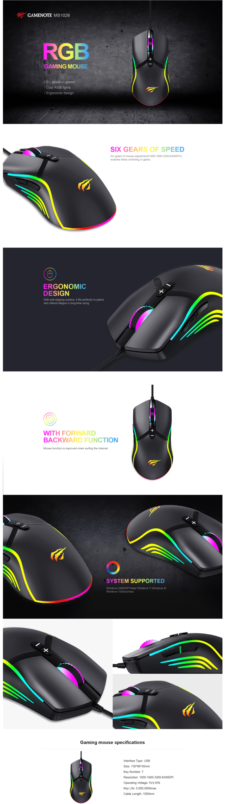 Havit MS1026 7-Button RGB Backlit Gaming Mouse - Penguin.com.bd
