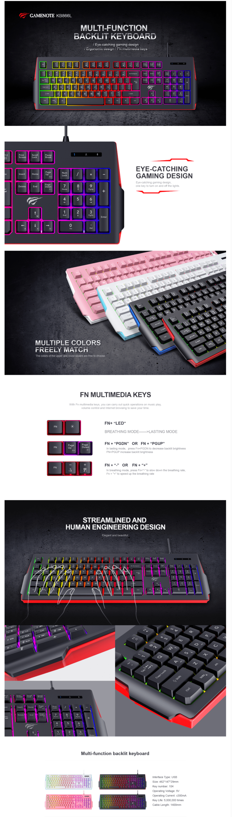 Havit KB866L Multi-function RGB Backlit Membrane Gaming Keyboard ... Havit KB866L Multi-function RGB Backlit Membrane Gaming Keyboard ...
