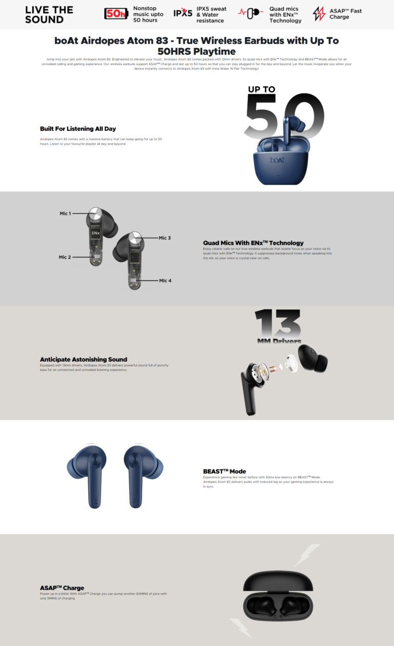 boAt Airdopes Atom 83 True Wireless Earbuds - Penguin.com.bd