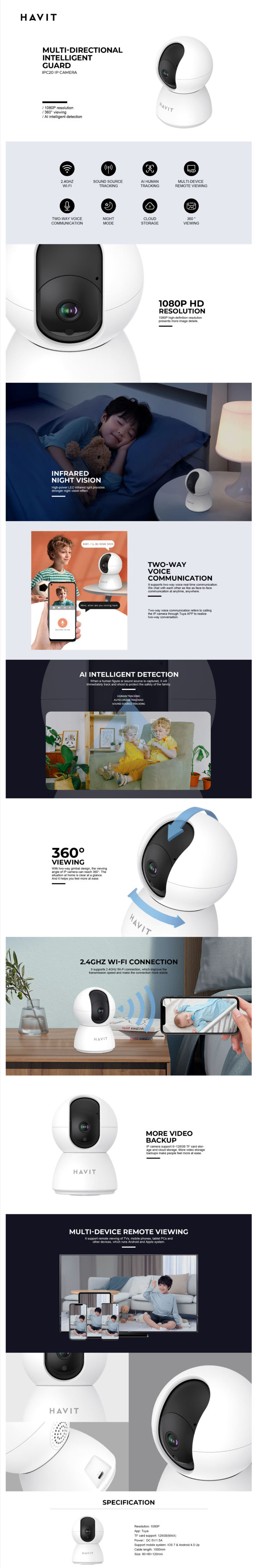 Havit IPC20 Wi-Fi IP 1080p Security Camera - Penguin.com.bd