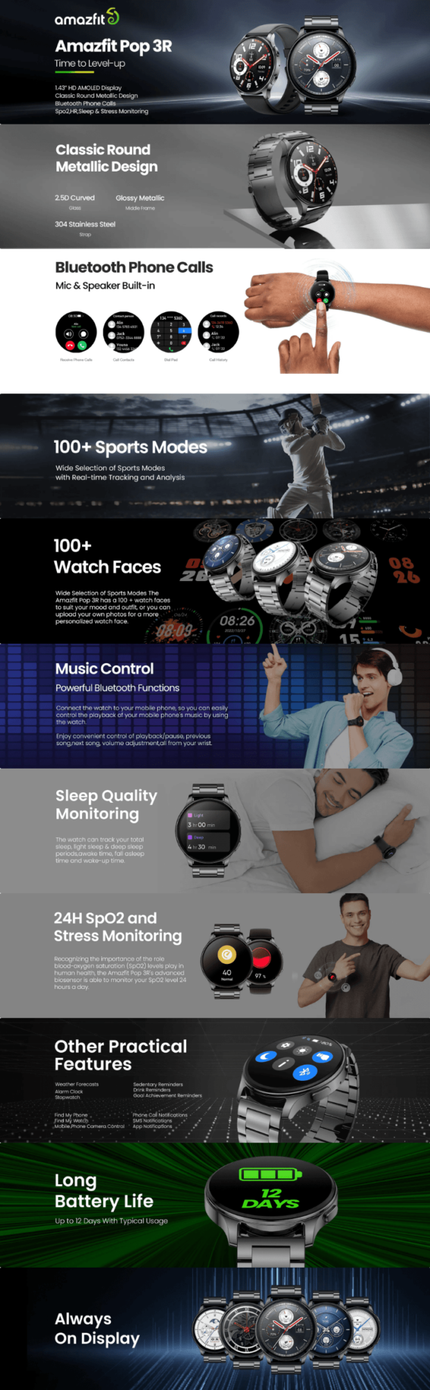 Amazfit Pop 3R AMOLED Calling Smart Watch - Penguin.com.bd