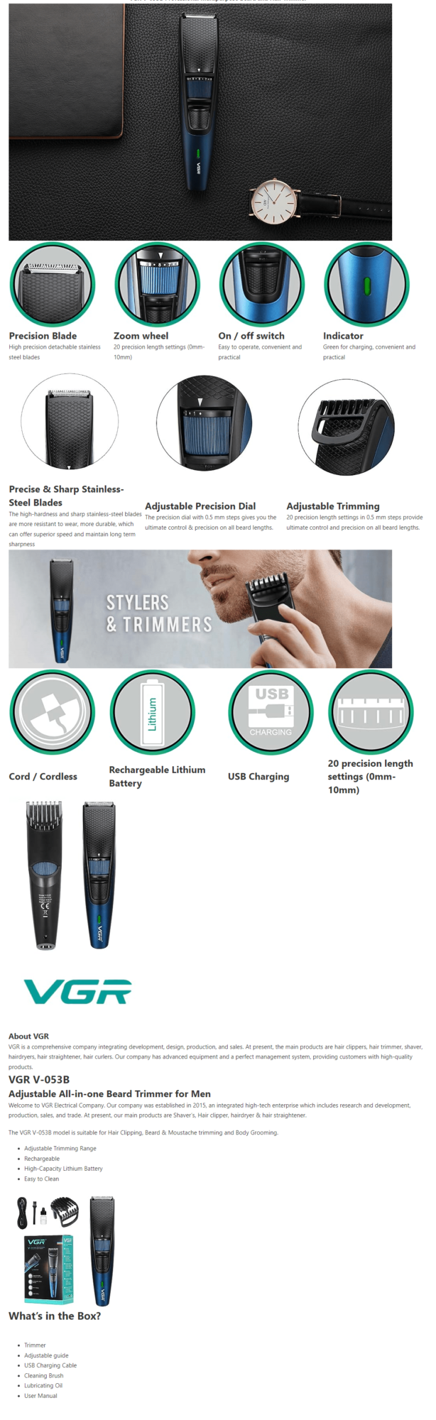 VGR V-053B Professional Multipurpose Beard and Hair Trimmer - Penguin.com.bd