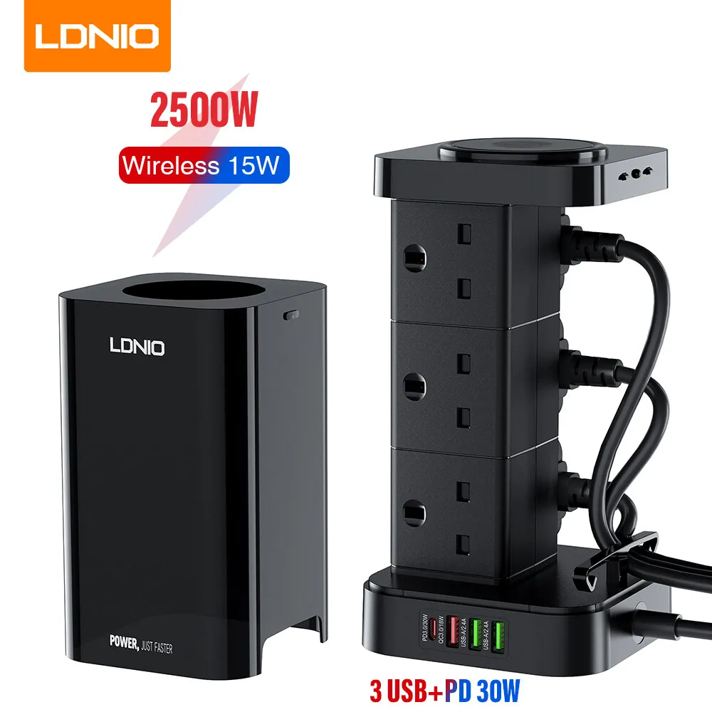 LDNIO SKW6457 6 Outlet USB Tower Extension Power Socket with 15W ...