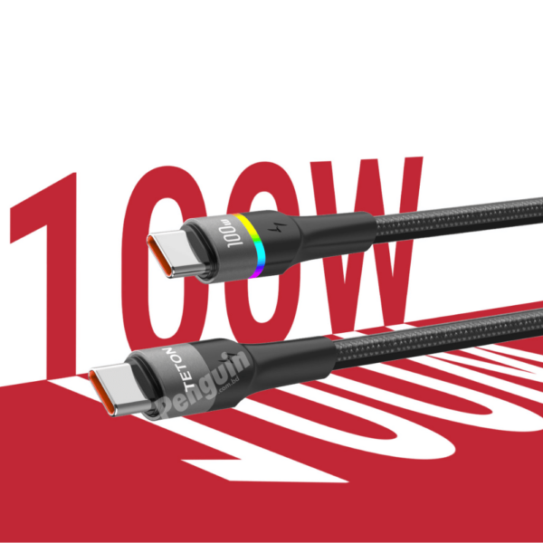 Teton 100W 5A 1.2M Type-C to Type-C Fast Charging Data Cable (TU- CC33) - Penguin.com.bd