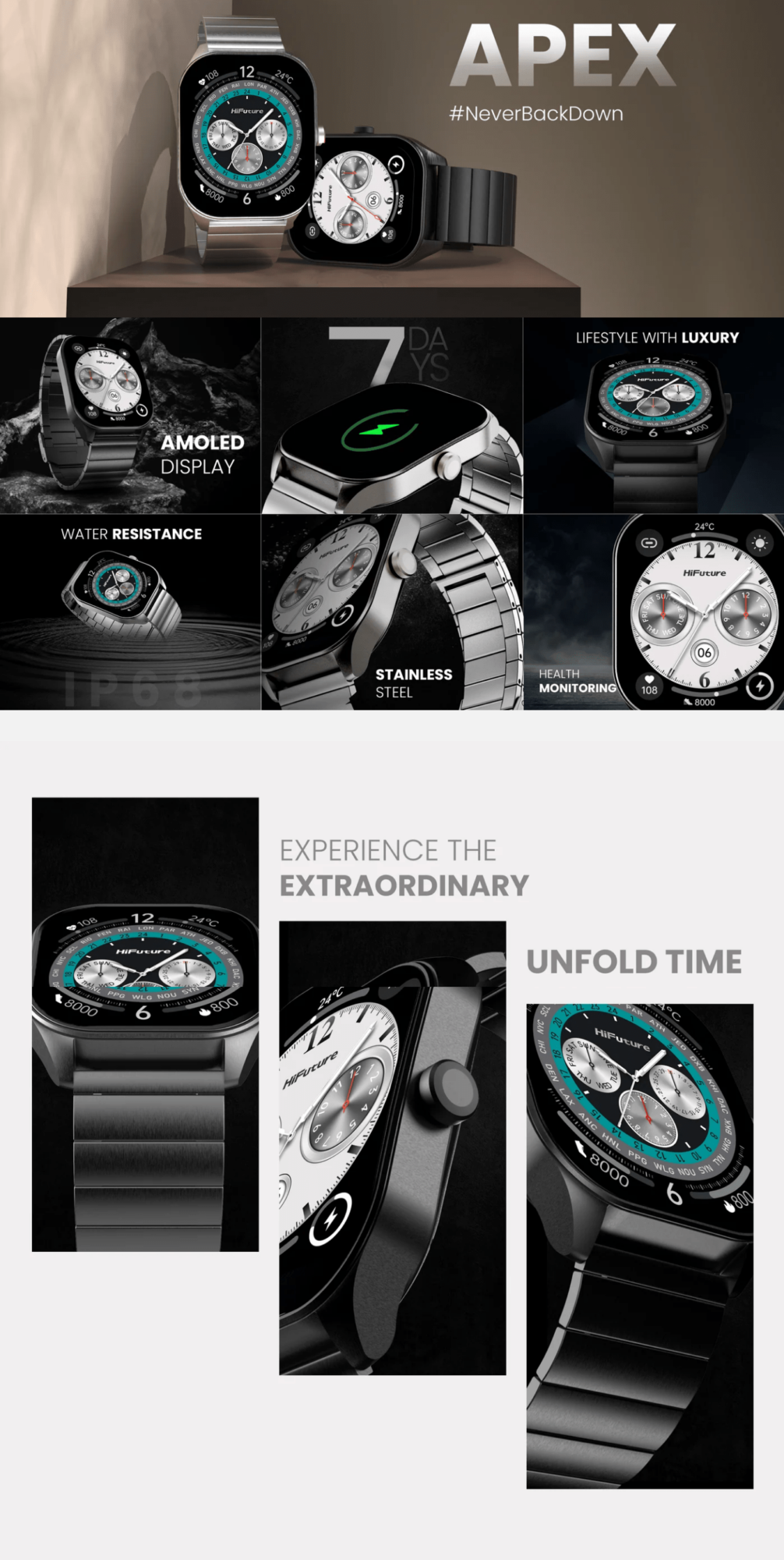 HiFuture Apex 2.04 Inch AMOLED Calling Smart Watch - Penguin.com.bd