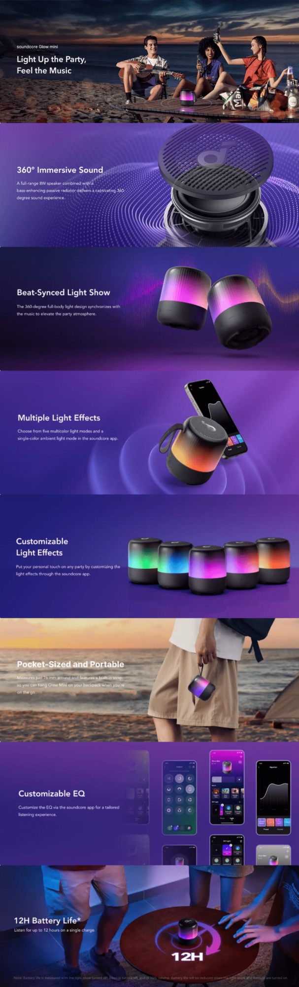 Anker Soundcore Glow Mini Portable Speaker (A3136011) - Penguin.com.bd