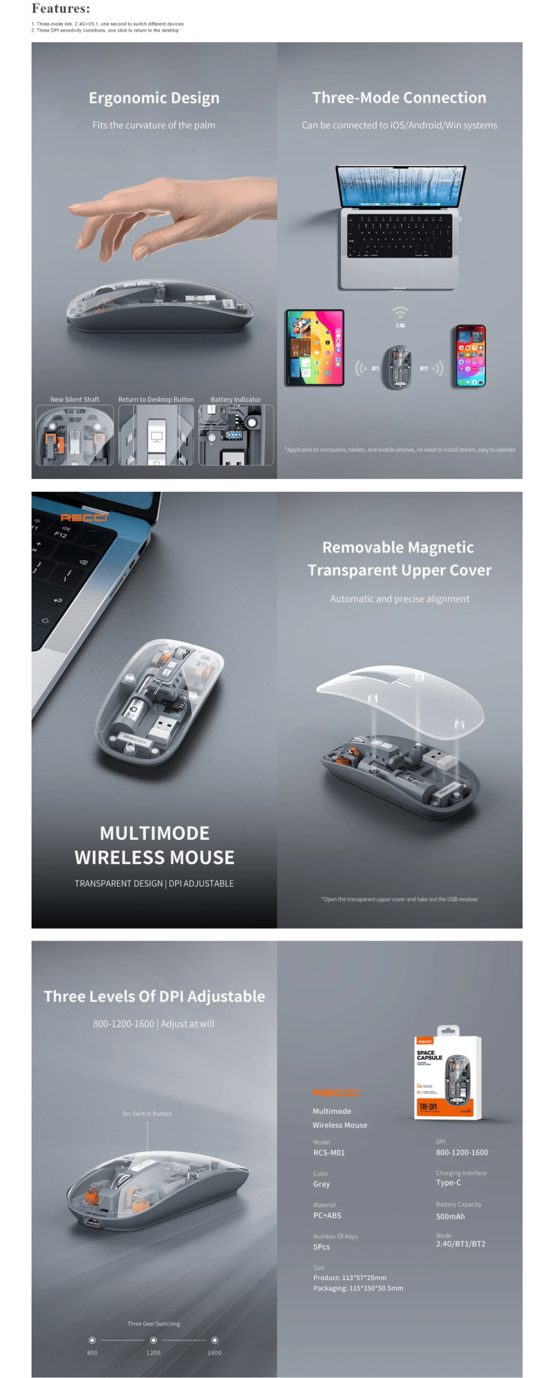 Recci RCS-M01 Space Capsule Wireless Mouse - Penguin.com.bd