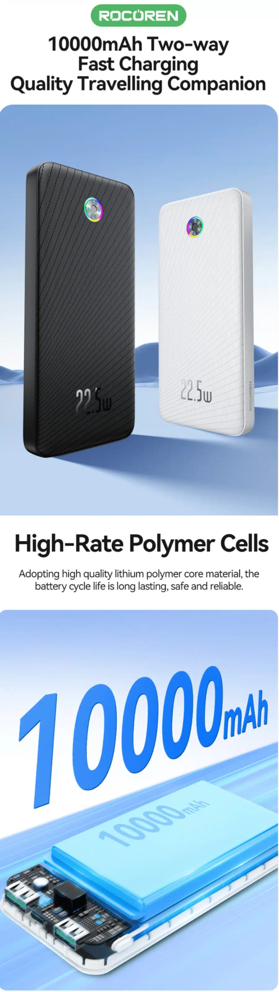 Rocoren Plus 22.5W 10000mAh Fast Charging Power Bank - Penguin.com.bd